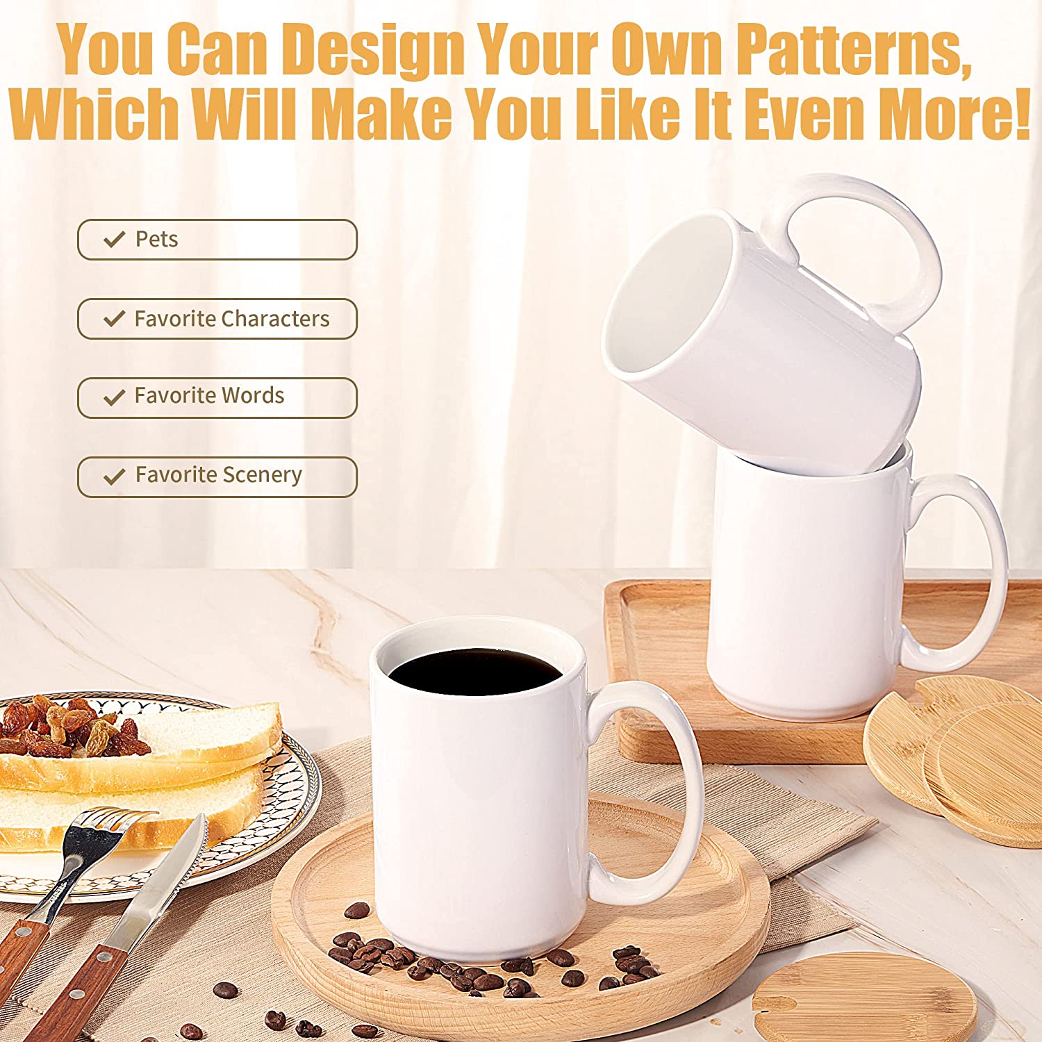 Wholesale 15 oz Sublimation Mugs Blank with Bamboo Lid White Coffee ...