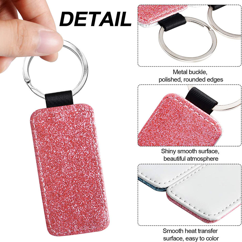 Wholesale PU Leather Sublimation Blanks Keychain Glitter Rectangle ...