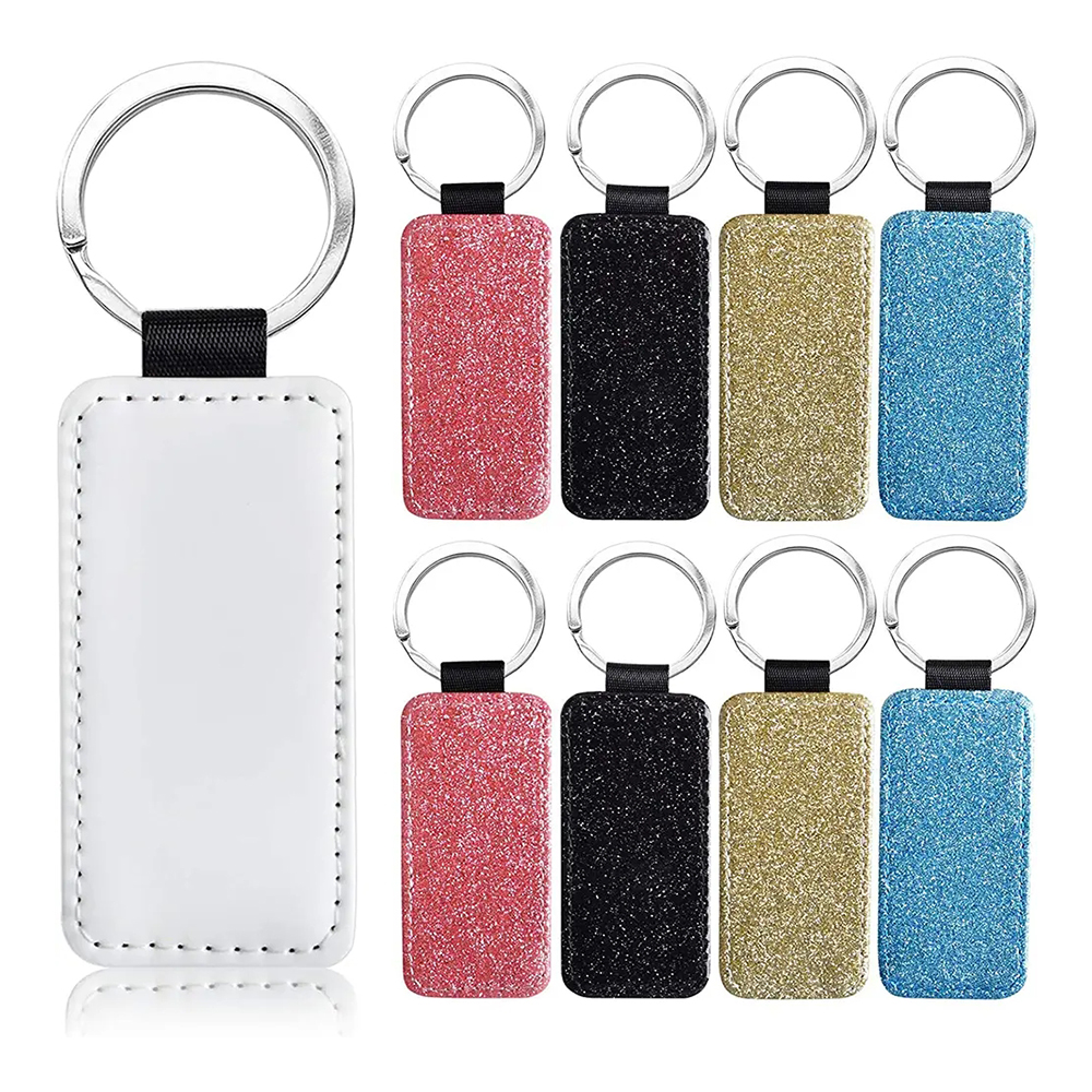 Wholesale PU Leather Sublimation Blanks Keychain Glitter Rectangle Keychain Manufacturer and ...
